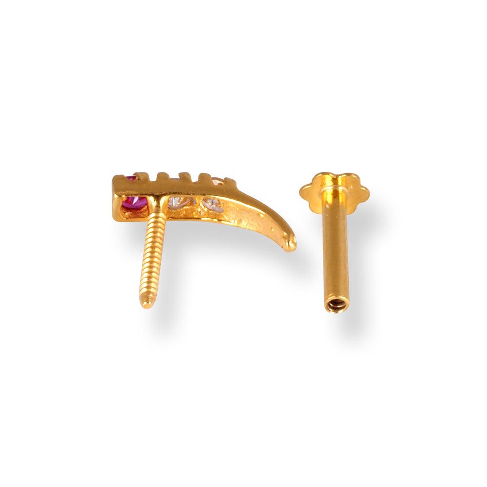 18ct Yellow Gold Faux Nose Ring with Screw Back Closure, White and Pin
