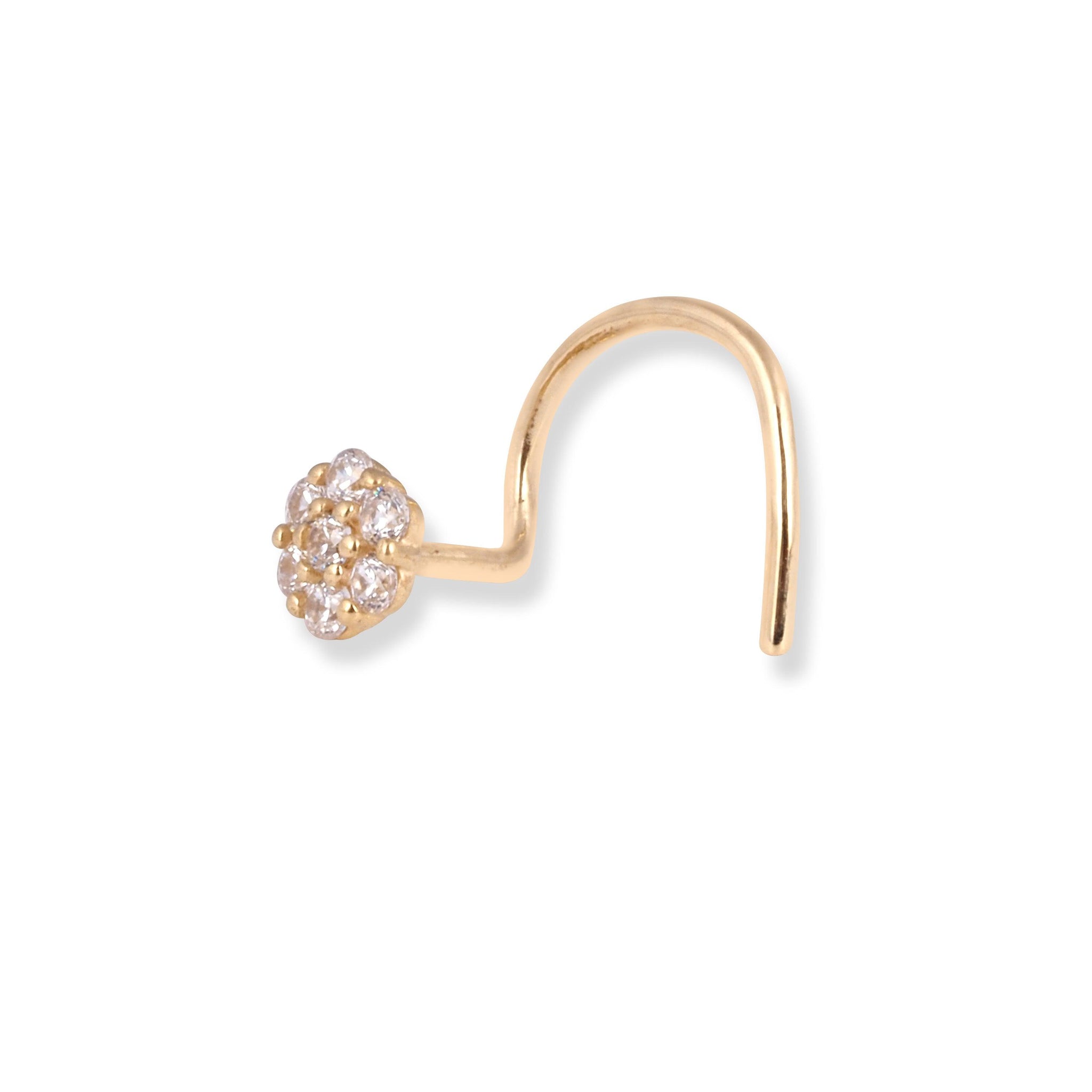 18ct Yellow Gold Flower Design Wire Back Nose Stud with 7 White Cubic ...